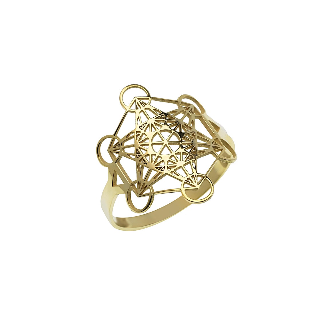 14K 18K Solid Gold Metatron's Cube Ring, Real Gold Sacred Geometry ...
