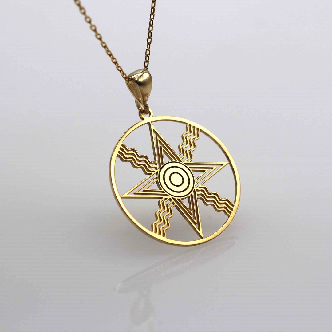 Hittite Sun Disc 14k 18k Real Gold Necklace Gold Sun Disc Pendant Gold ...