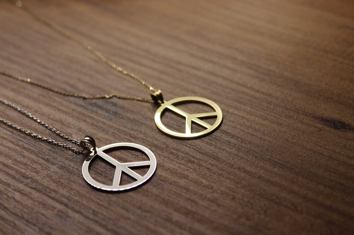 Peace Symbol 14k 18k Real Gold Necklace World Peace Charm - Etsy