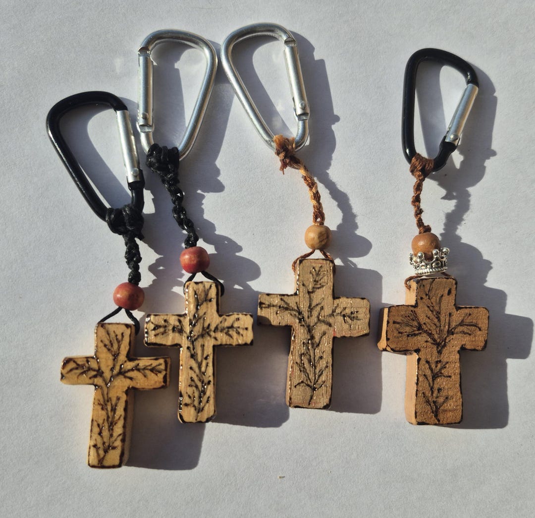 Handmade Wooden Cross Keychain - Etsy