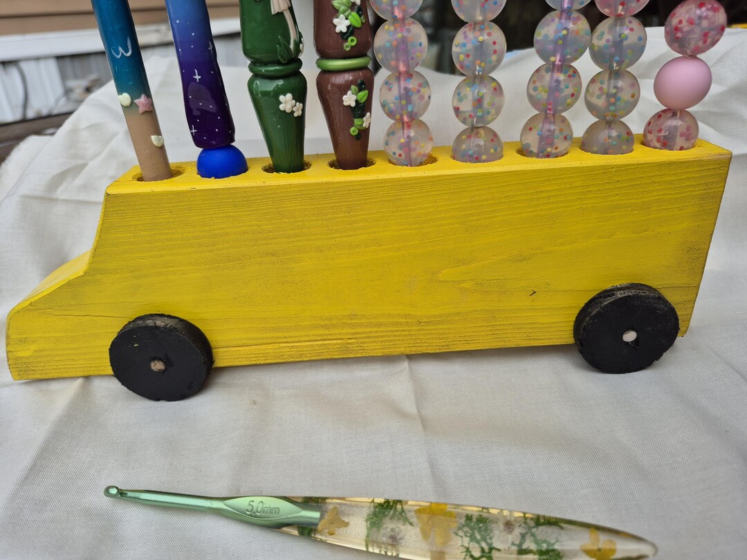 Wooden Yellow School Bus Crochet Hook Holder - Etsy