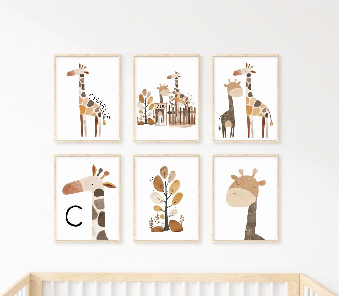 Personalized Boho Zoo Giraffe Wall Art Set of 6 Prints, Giraffe Wall ...