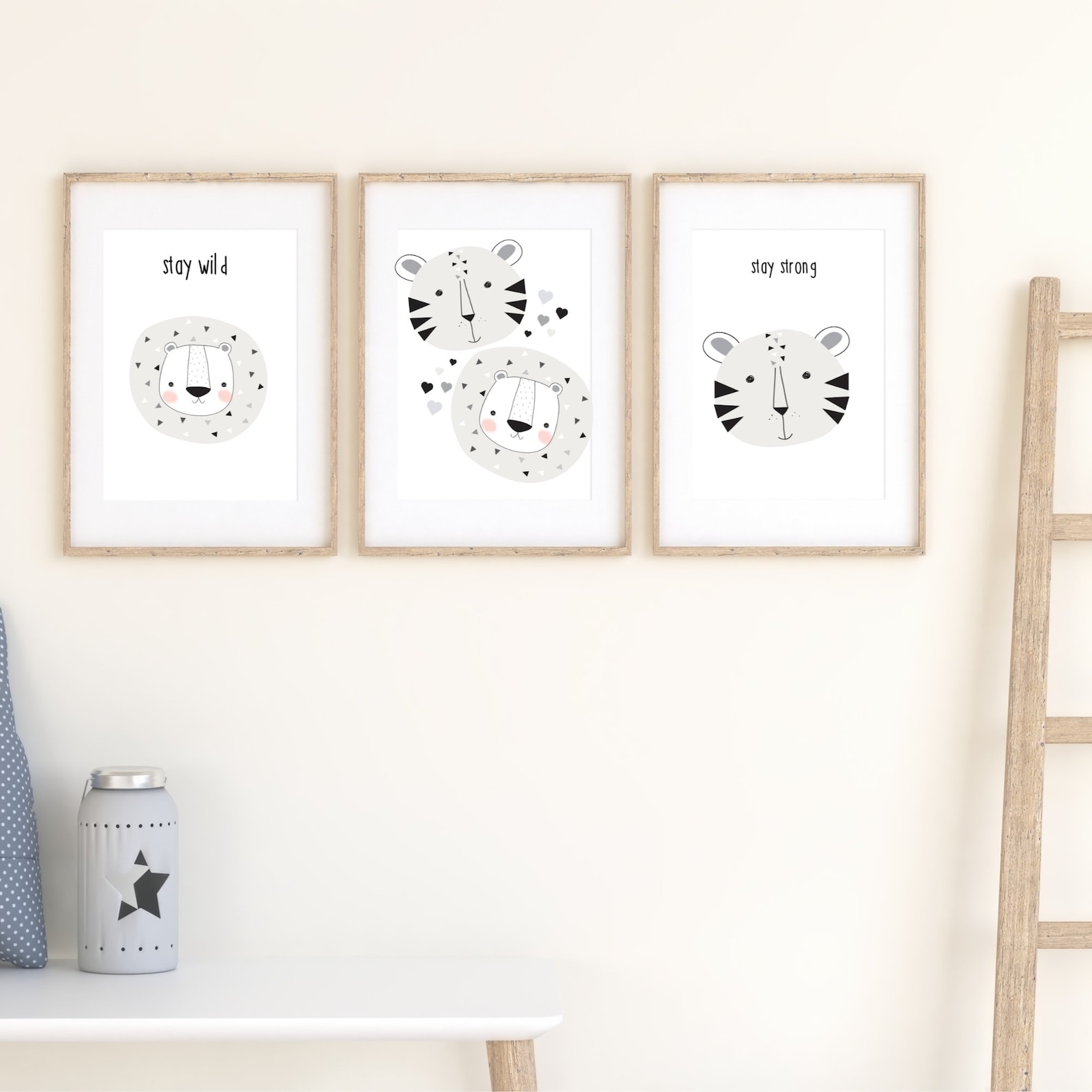 Stay Wild Stay Strong Lion and Tiger Set of 3 Kids Wall Art Prints ...