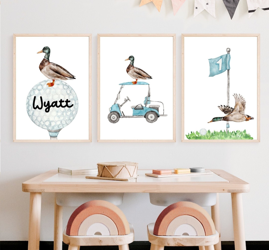 Personalized Mallard Golf Wall Art Set of 3 Prints, Custom Personalized ...