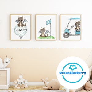 Personalized Cute Dragon Golf Wall Art Set of 3 Prints, Custom ...