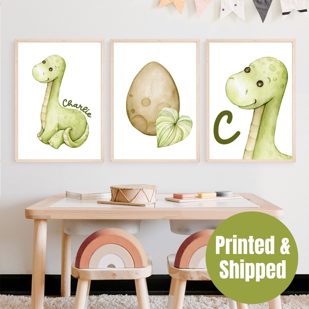 Personalized Dinosaur Wall Art Set of 3 Prints, Printed and Shipped Art ...