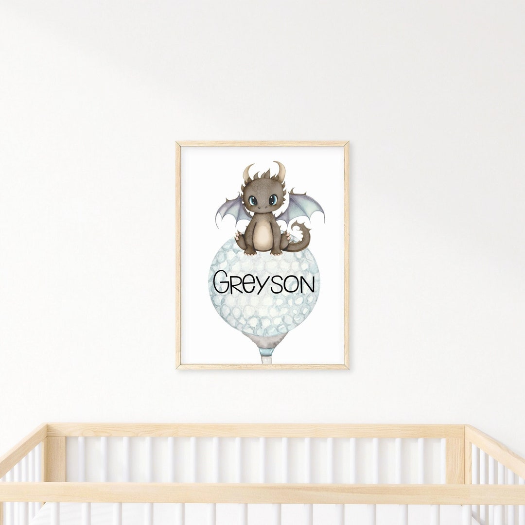 Personalized Cute Dragon Golf Wall Art Print, Dragon Wall Art Print ...