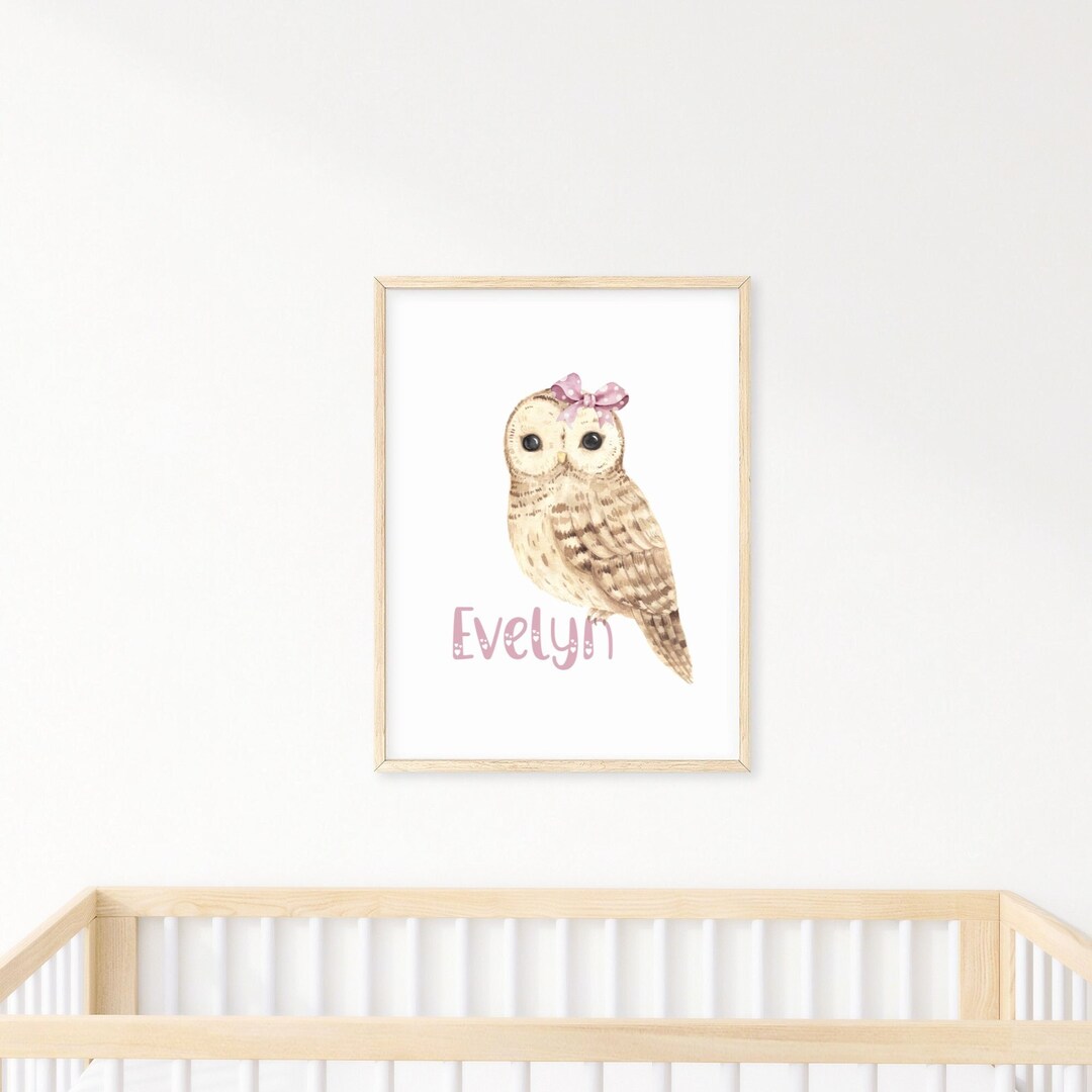 Personalized Cute Little Girl Owl Nursery Wall Art Print, Kids Owl Wall ...