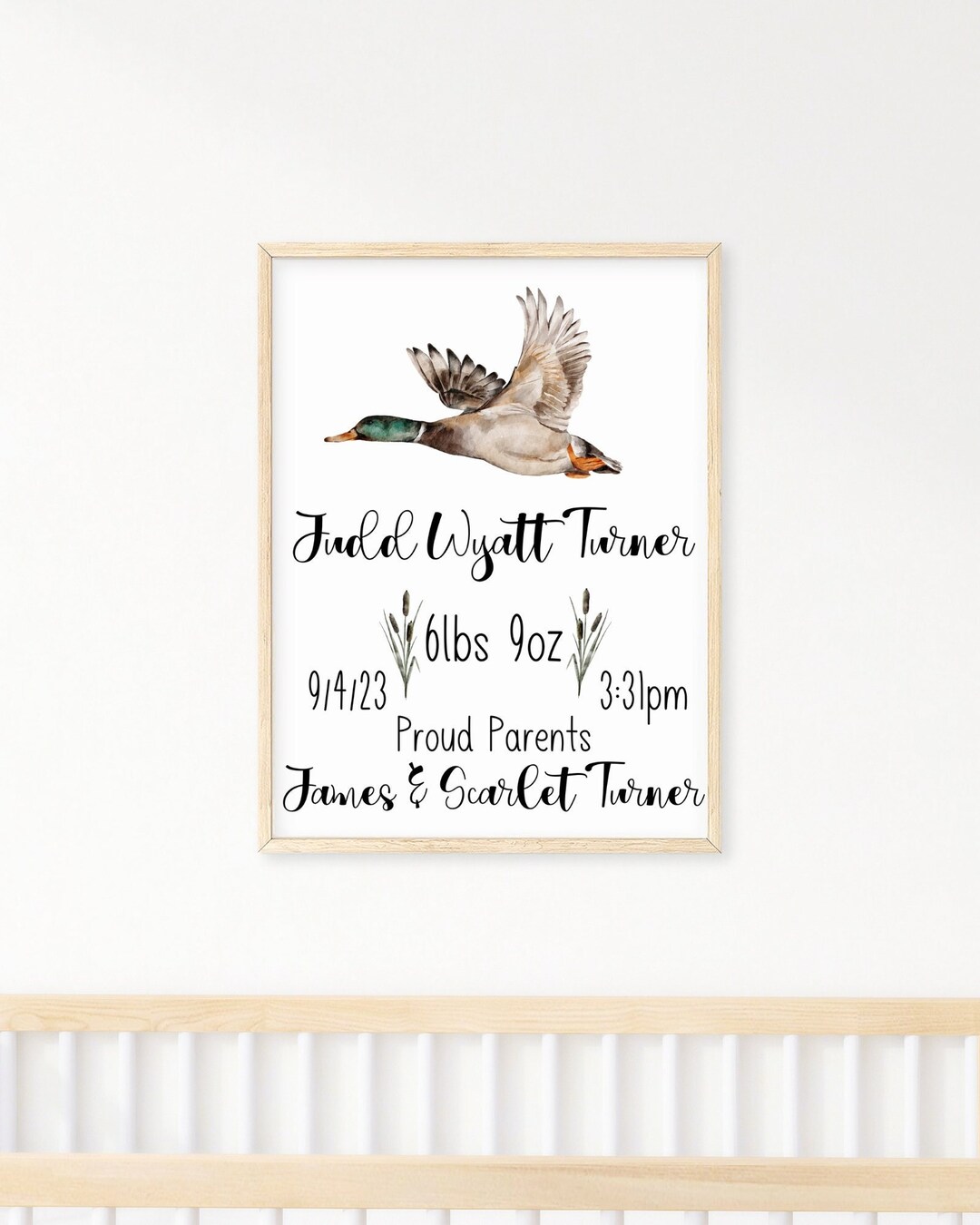 Personalized Flying Mallard Baby Birth Stats Nursery Art Print, Duck ...