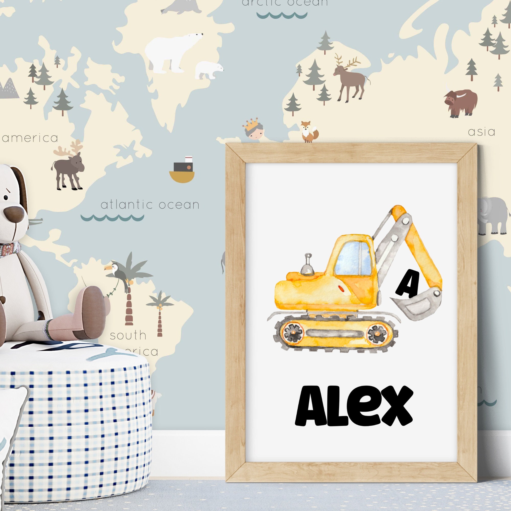 Personalized Construction Vehicle Nursery Wall Art Print, Custom Truck ...