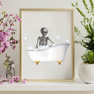 Skeleton in a Bathtub Wall Art Print, Vintage Halloween Bathroom Wall ...