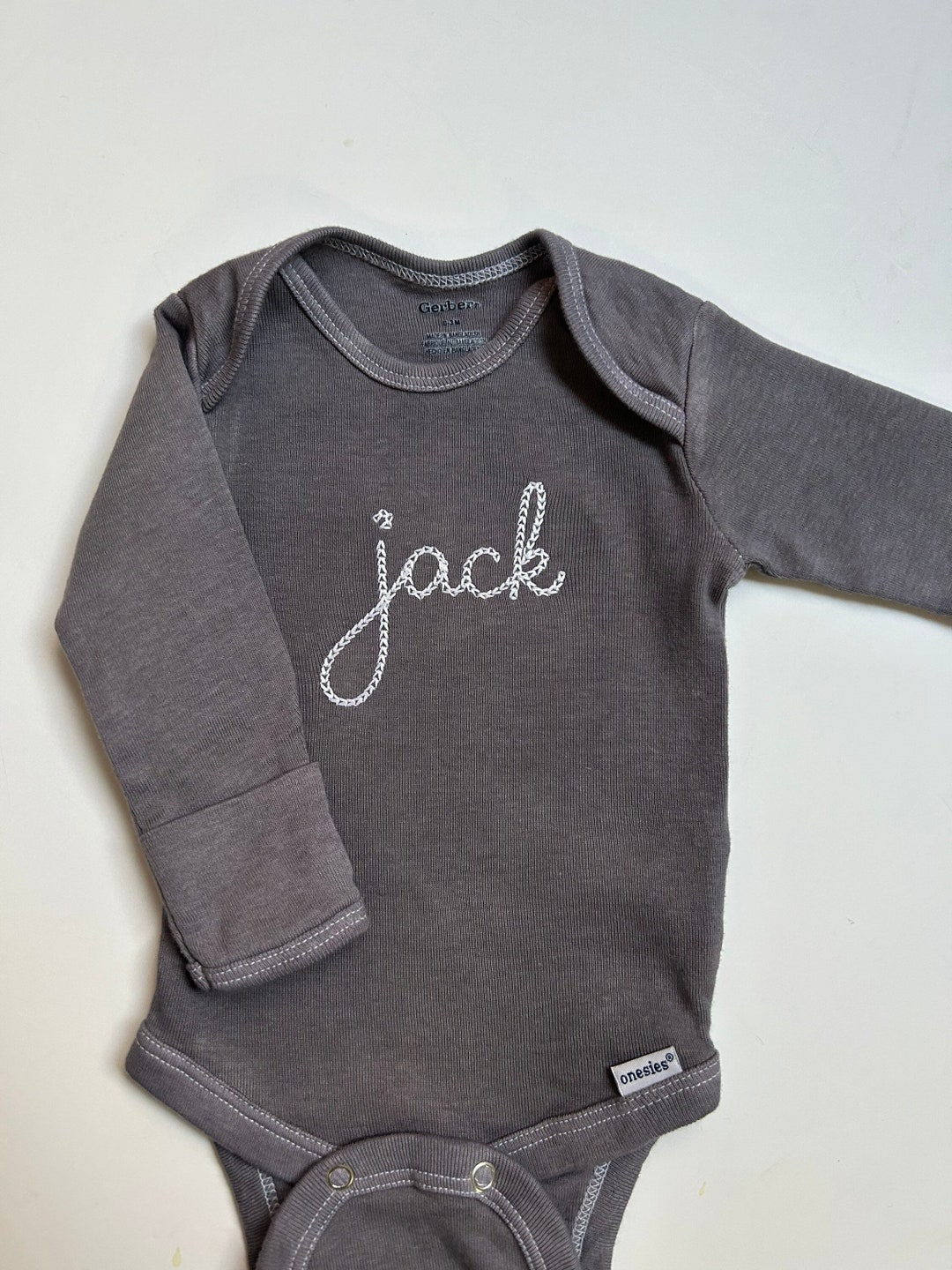 Hand Dyed Dark Gray Baby Bodysuit, Embroidered ONESIES® Brand Bodysuits ...