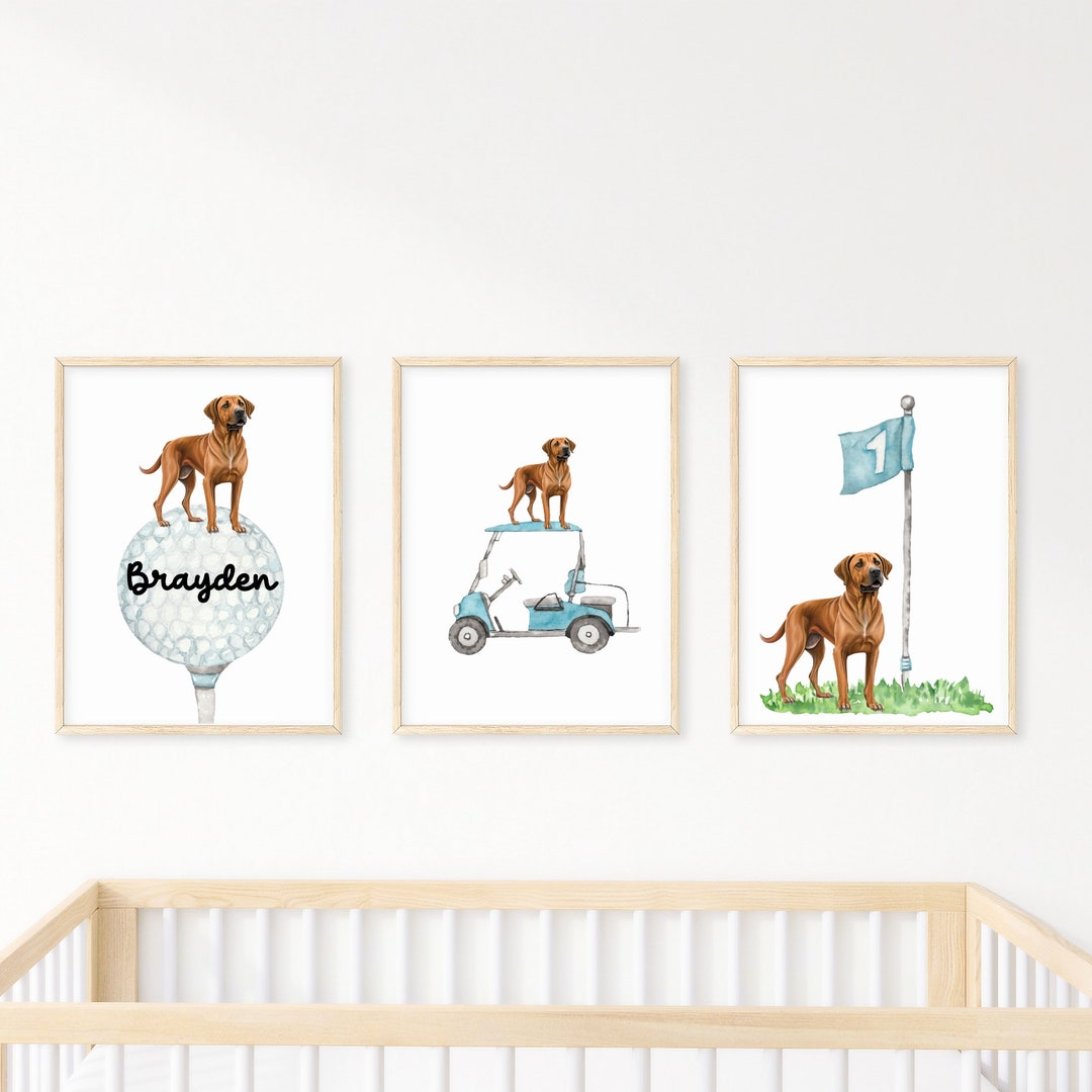 Personalized Rhodesian Ridgeback Golf Wall Art Set of 3 Prints, Custom ...