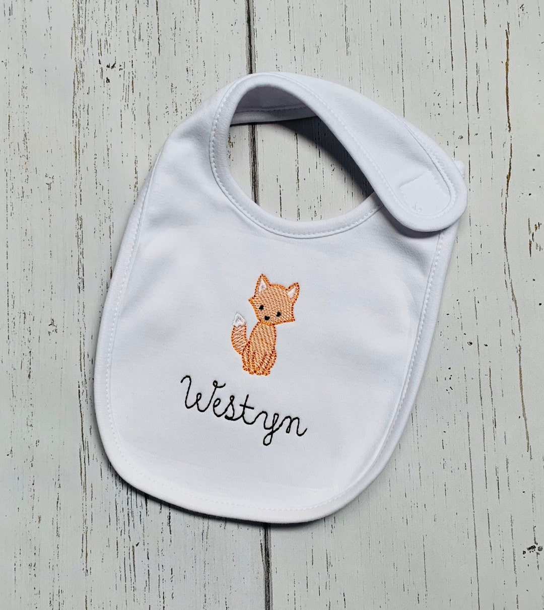 Embroidered Personalized Woodland Fox Baby Bib, Embroidered Baby Bib ...