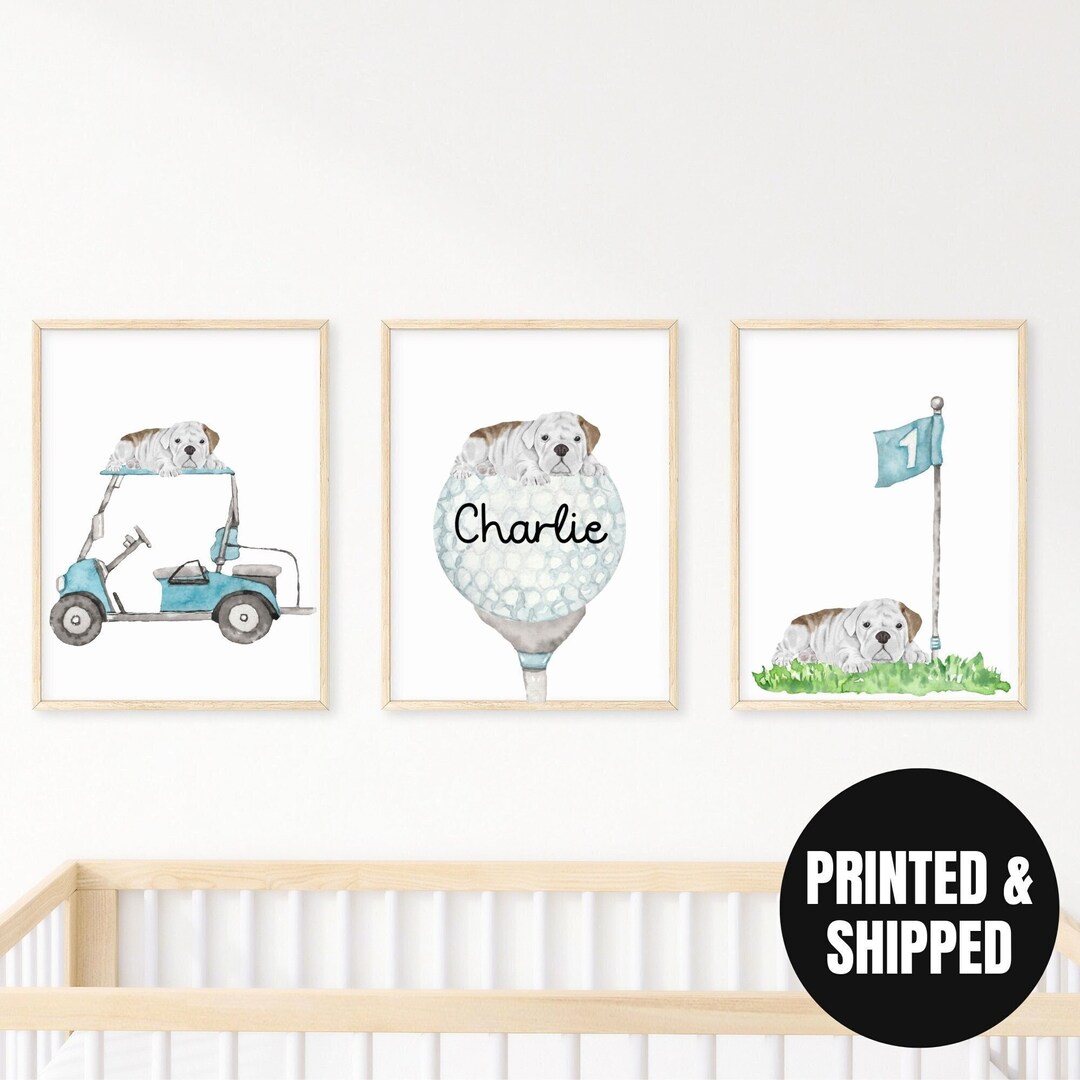 Personalized Bulldog Golf Wall Art Set of 3 Prints, Golf Art Prints ...