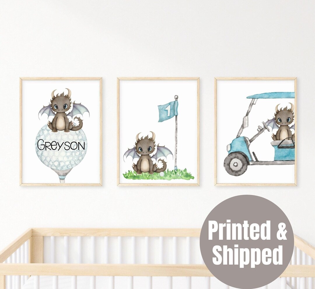 Personalized Cute Dragon Golf Wall Art Set of 3 Prints, Custom ...