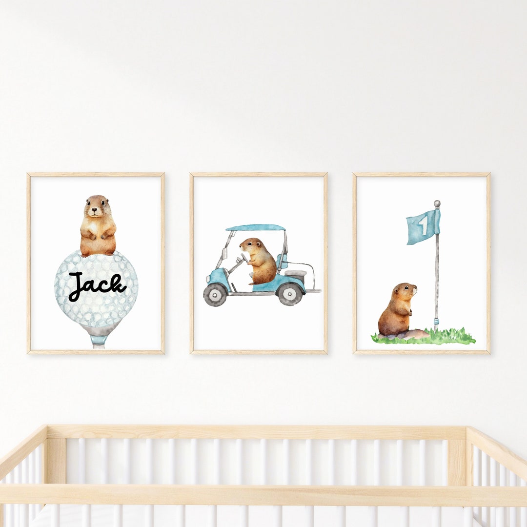 Personalized Gopher Golf Wall Art Set of 3 Prints With Name, Golf Wall ...