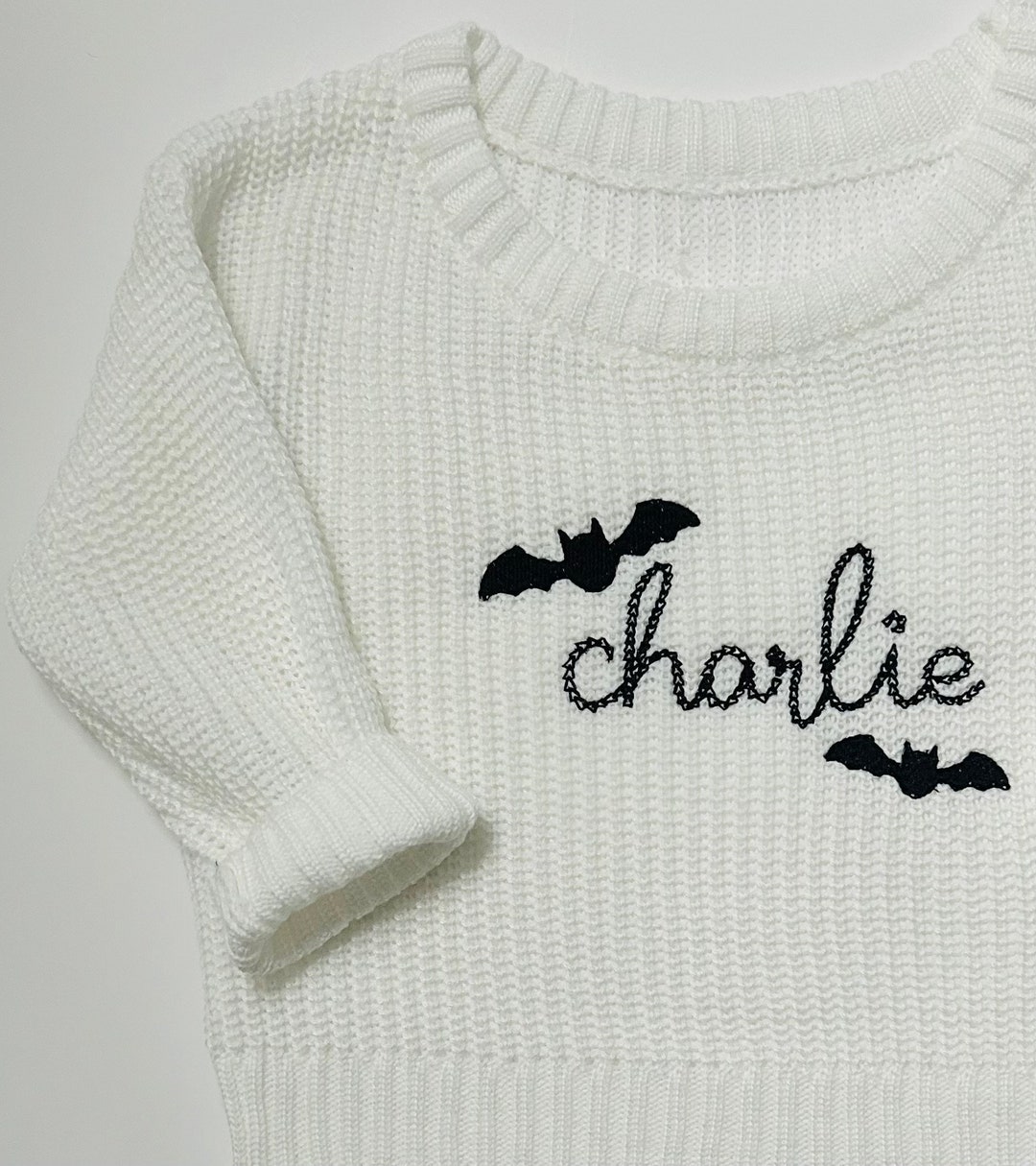 Personalized Baby or Toddler Embroidered Halloween Sweater, Spooky Bat ...