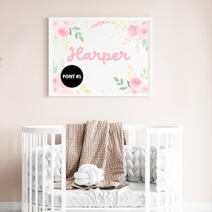 Personalized Floral Girl's Wall Art Print, Personalized Baby Name ...