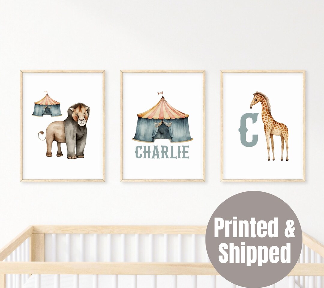 Personalized Boho Circus Wall Art Set of 3 Prints, Personalized Circus ...