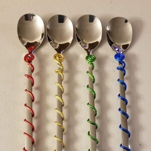 Set of 4 Long Handle Wire Wrapped Iced Tea Spoon, Wire Wrapped Ice ...