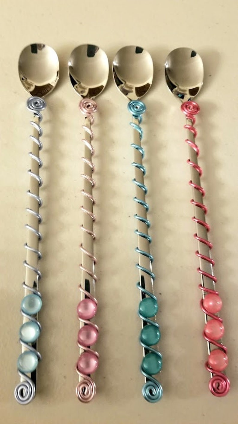 Set of 4 Long Handle Wire Wrapped Iced Tea Spoon, Wire Wrapped Ice ...