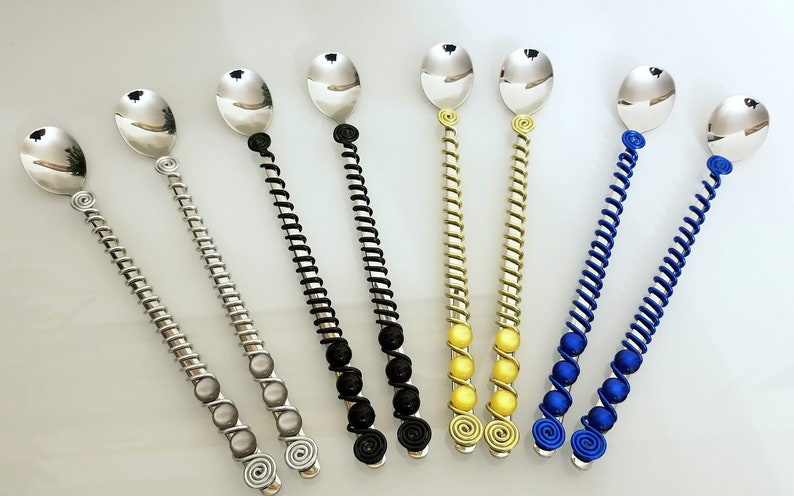 Set of 4 Long Handle Wire Wrapped Iced Tea Spoon, Wire Wrapped Ice ...