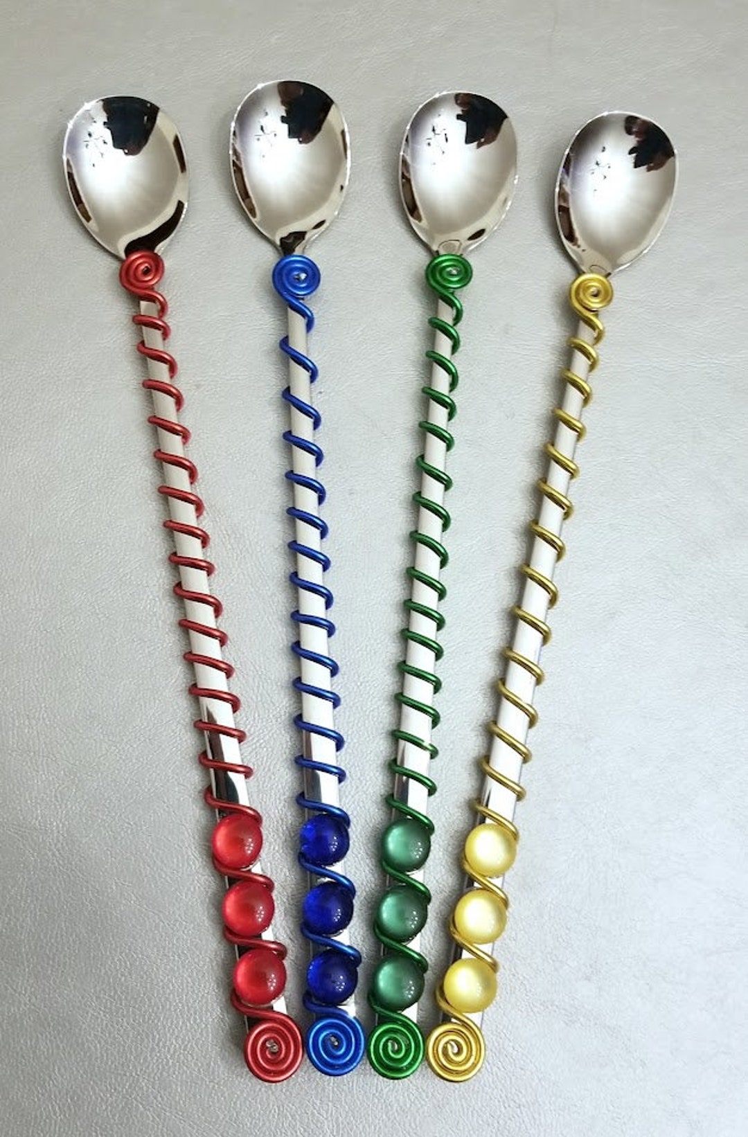 Set of 4 Long Handle Wire Wrapped Iced Tea Spoon, Wire Wrapped Ice ...
