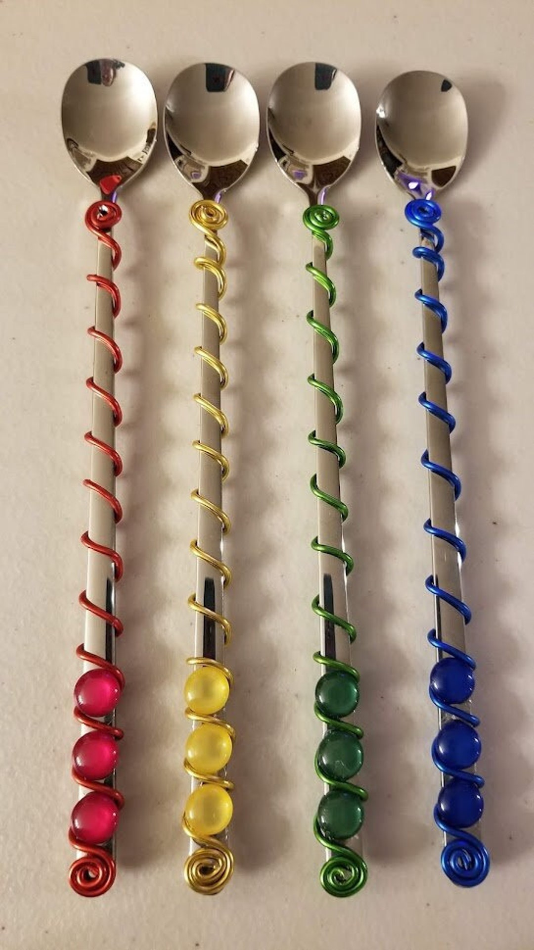 Set of 4 Long Handle Wire Wrapped Iced Tea Spoon, Wire Wrapped Ice ...