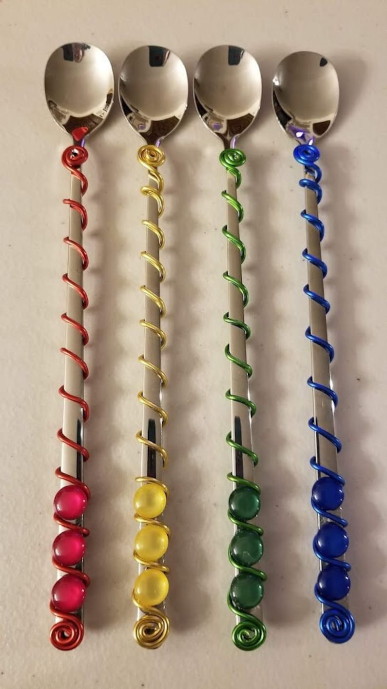 Set of 4 Long Handle Wire Wrapped Iced Tea Spoon, Wire Wrapped Ice ...