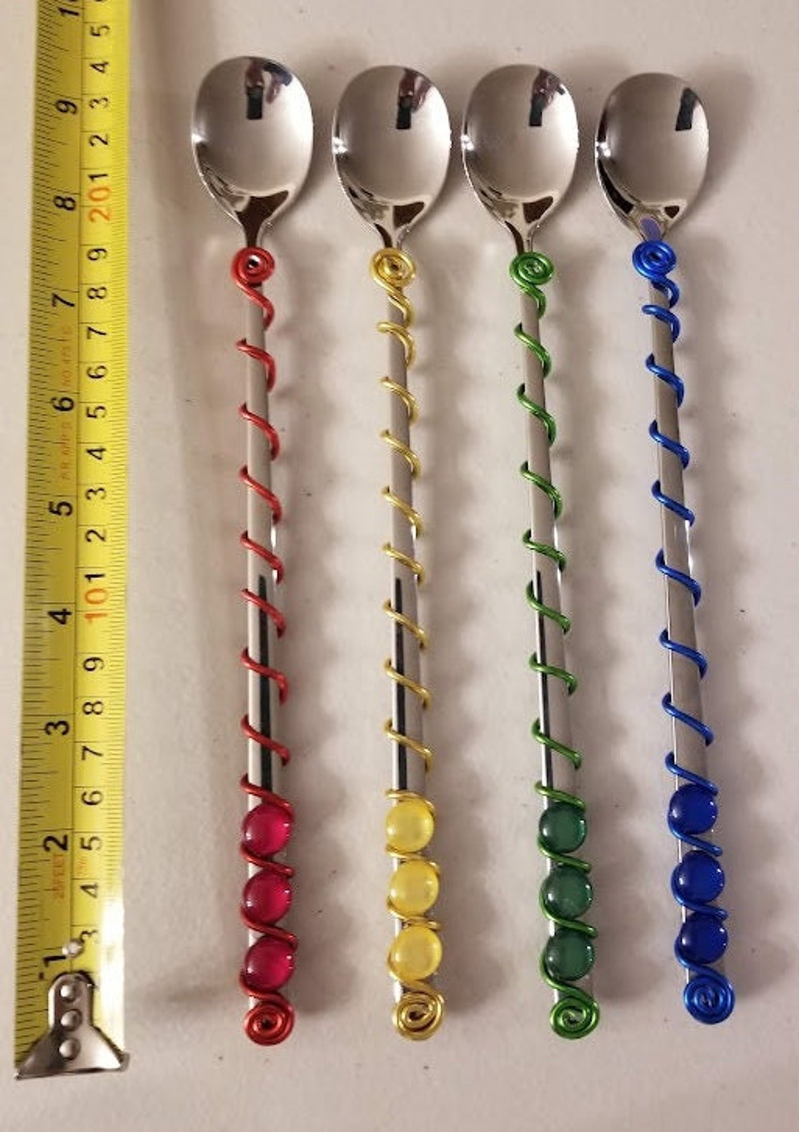 Set of 4 Long Handle Wire Wrapped Iced Tea Spoon, Wire Wrapped Ice ...