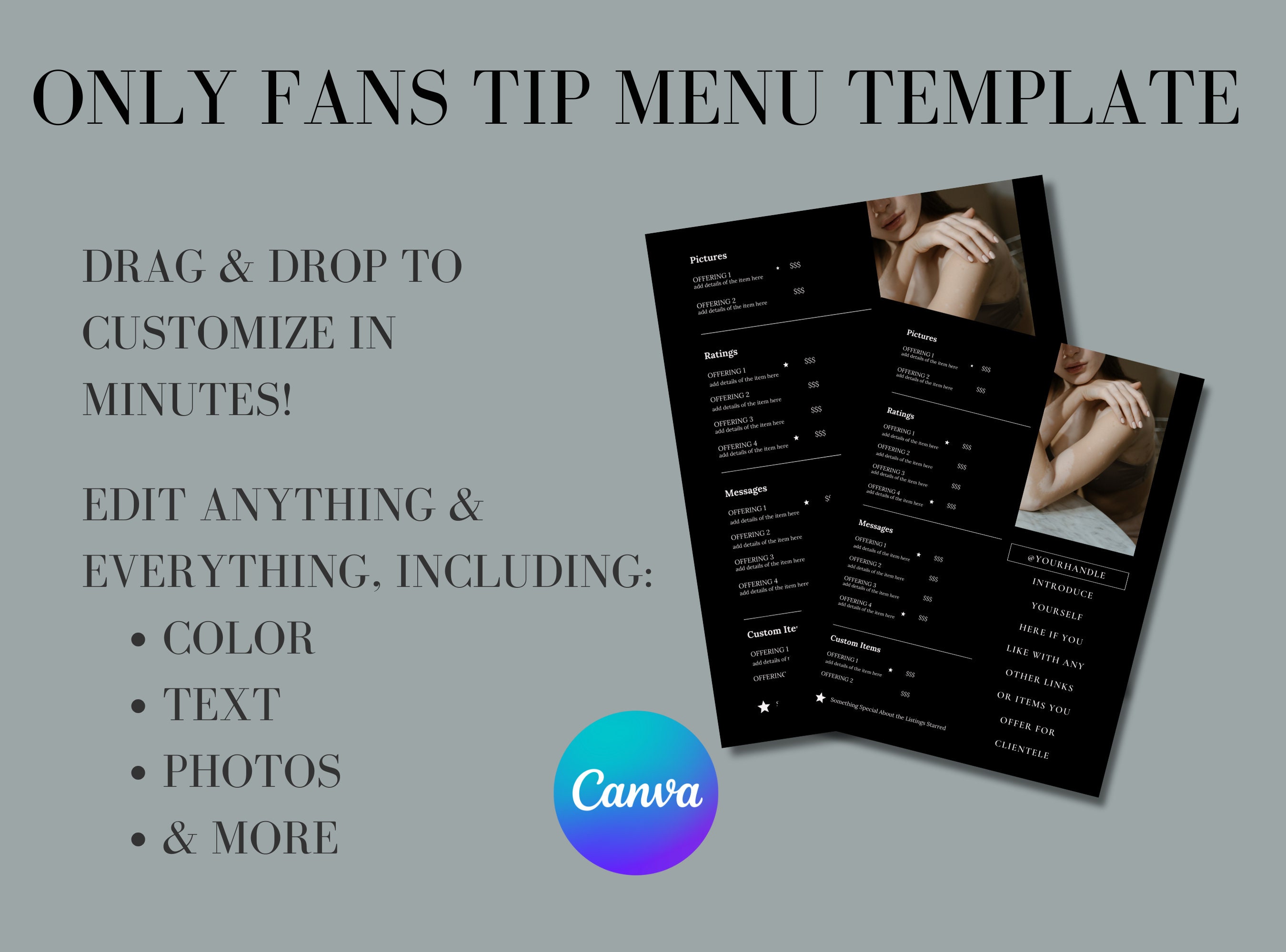 Onlyfans Tip Menu Canva Template Editable Template OF Menu - Etsy