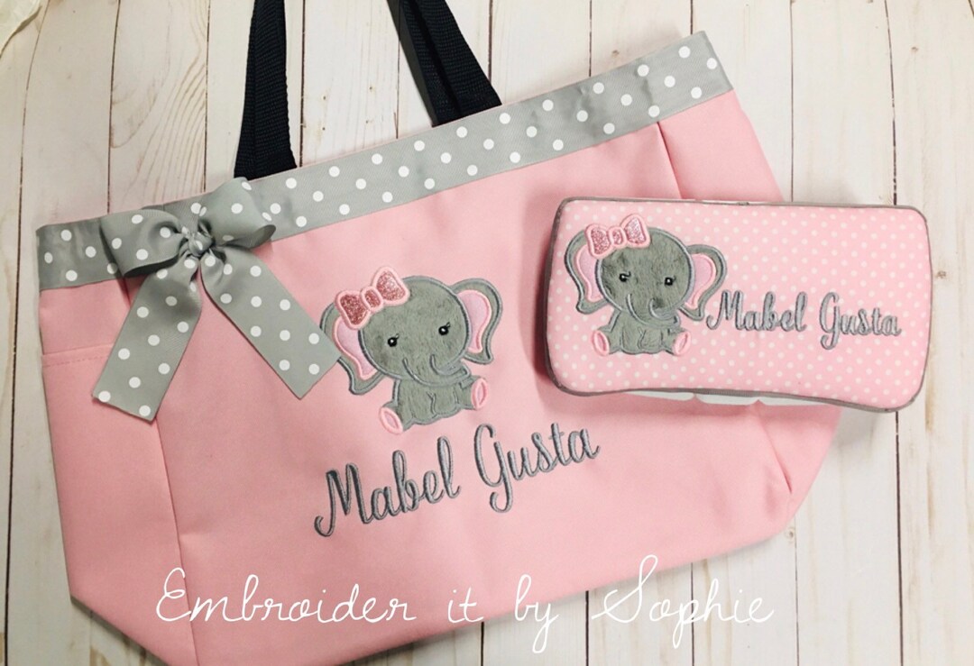 Personalized Baby Elephant Tote Bag Wipe Case Set/baby Shower Gift ...