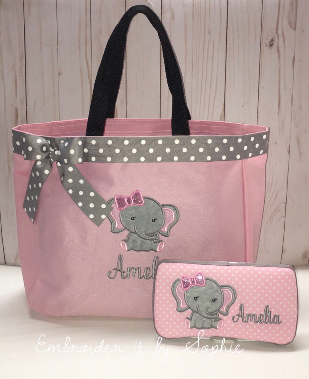 Personalized Baby Elephant Tote Bag Wipe Case Set/baby Shower Gift ...