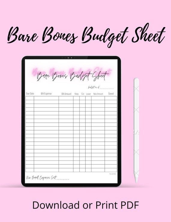 Bare Bones Budget Sheet - Etsy