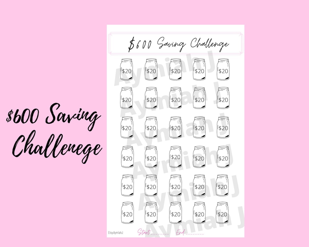 600 Dollar Saving Challenge - Etsy