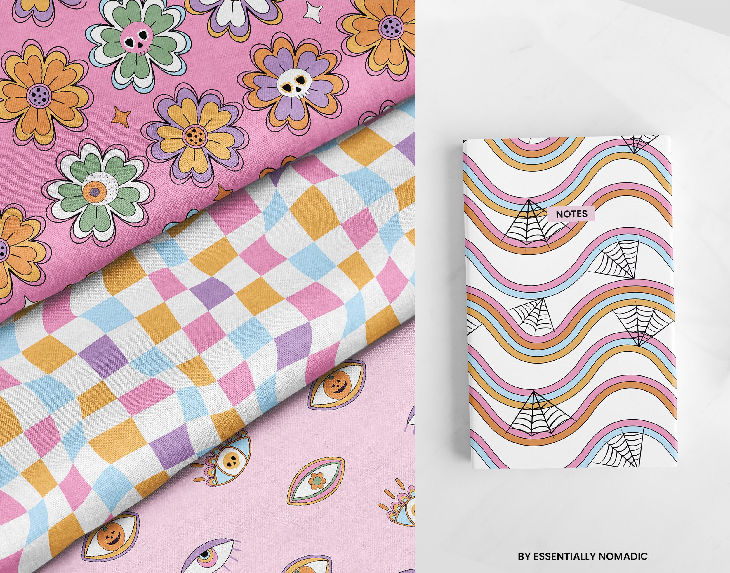 Pastel Halloween Digital Paper, Pink Purple Retro Halloween Seamless ...