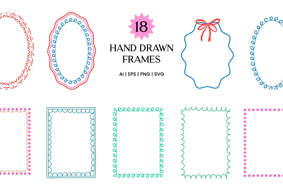Whimsical Scribble Border Frame, Hand Drawn Border With Bow Clipart ...