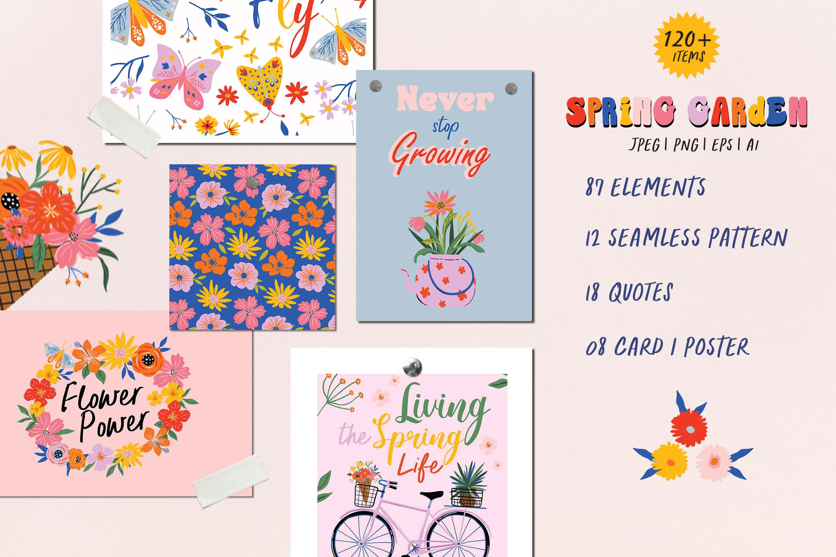 Spring Clipart Set Floral Seamless Pattern Easter Printable - Etsy