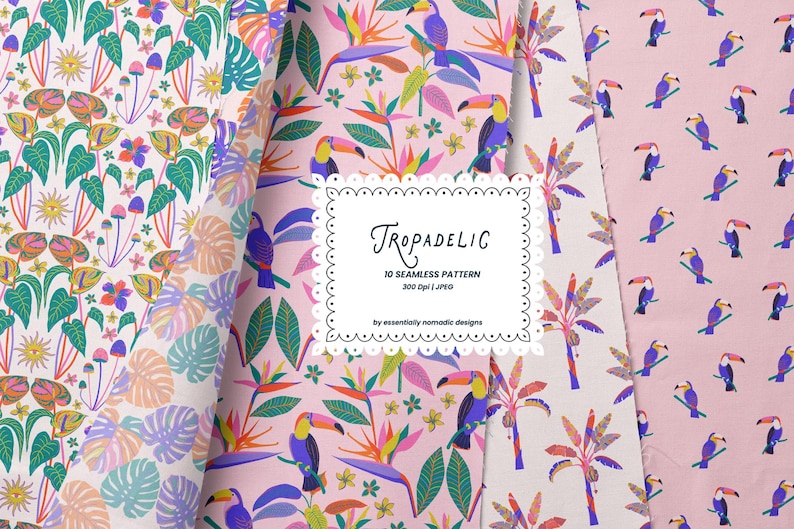 Tropical Digital Paper Pack, Funky Summer Seamless Patterns, Colorful ...