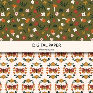 Groovy Digital Paper Set, 60s 70s Seamless Patterns, Vintage Floral ...