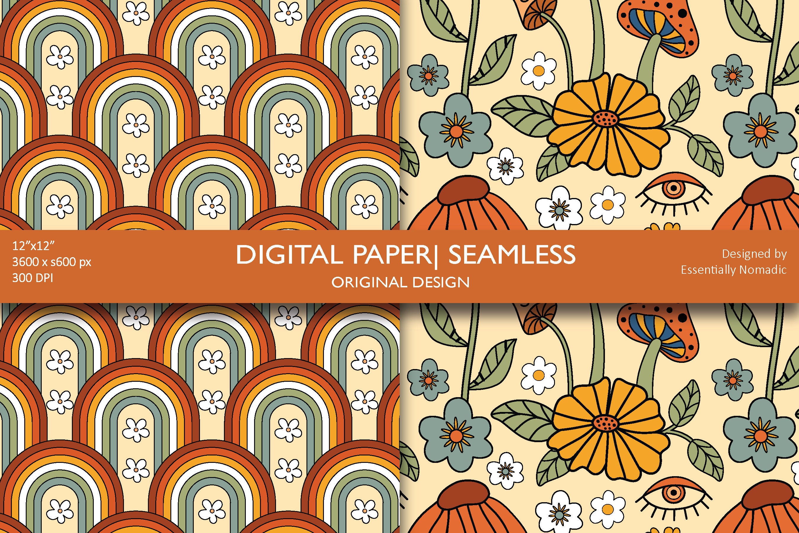 70s Retro Floral Digital Paper Seamless Patternretro - Etsy