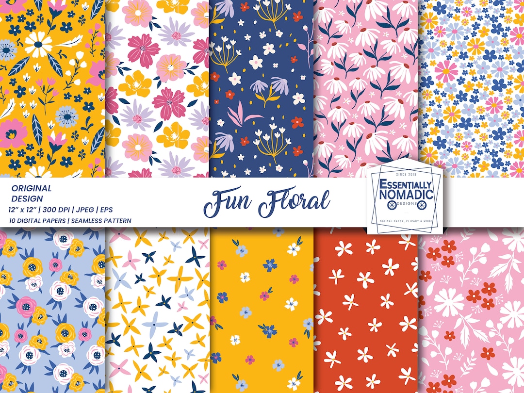 Spring Digital Paper Pack, Bright Floral Seamless Pattern, Ditsy Summer ...