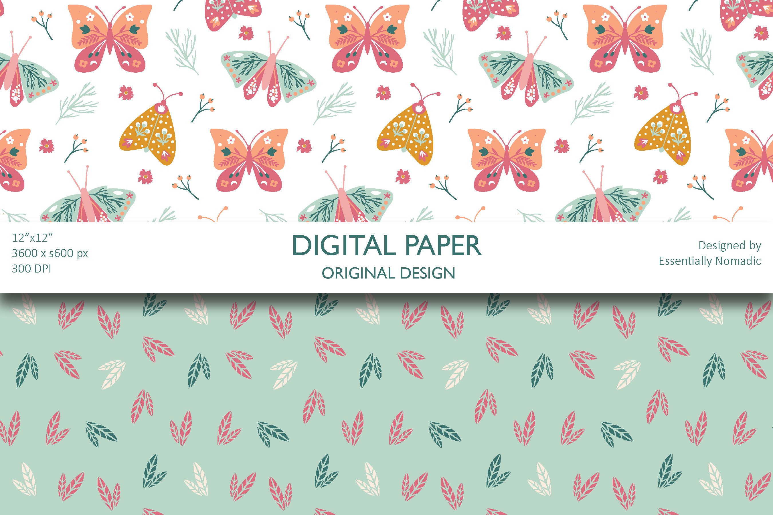 Pastel Floral Digital Paper Butterfly Wildflower Seamless - Etsy