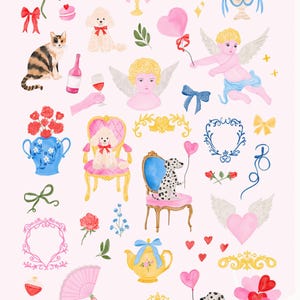 Whimsical Love Clipart for Valentine’s Day, Rococo Hand-drawn ...
