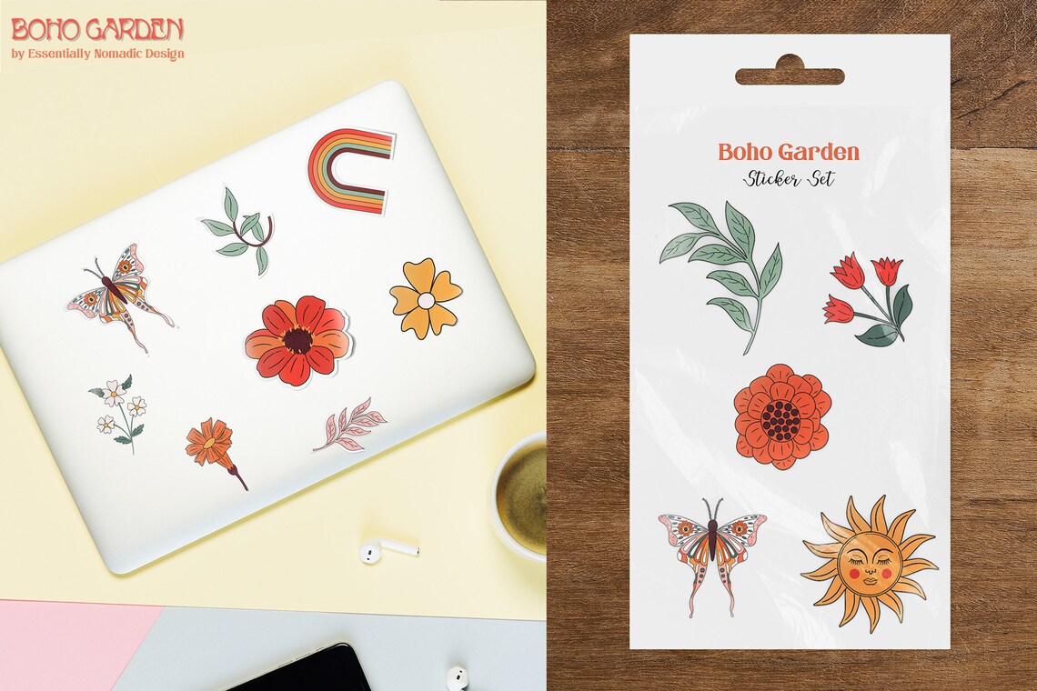 Boho Flowers Clipart 70s Retro Botanical Flower Clip - Etsy