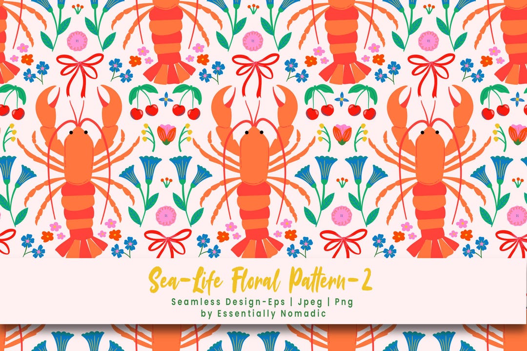 Whimsical Lobster Seamless Pattern, Coastal Summer Digital Paper ...