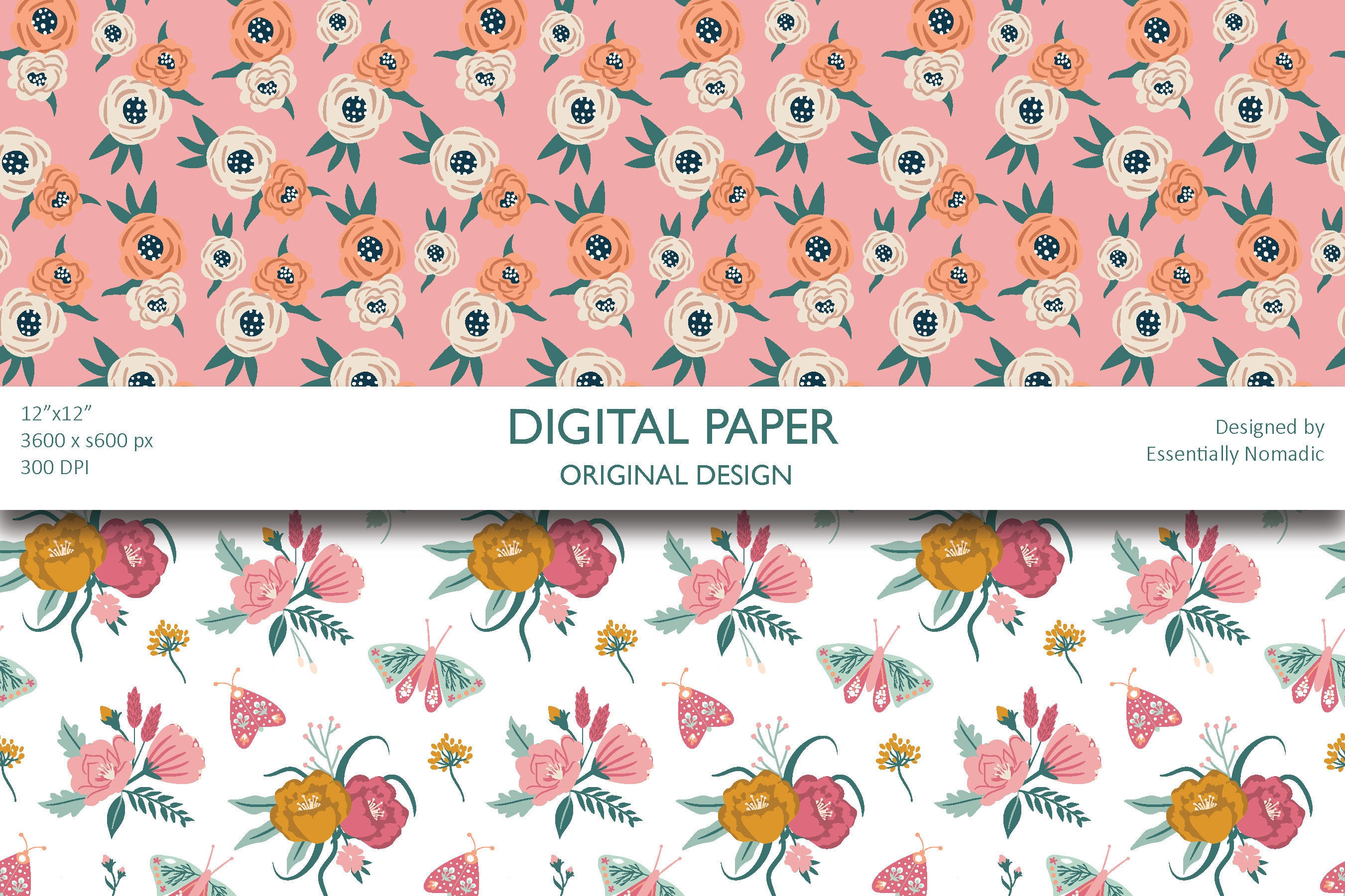 Pastel Floral Digital Paper Butterfly Wildflower Seamless - Etsy