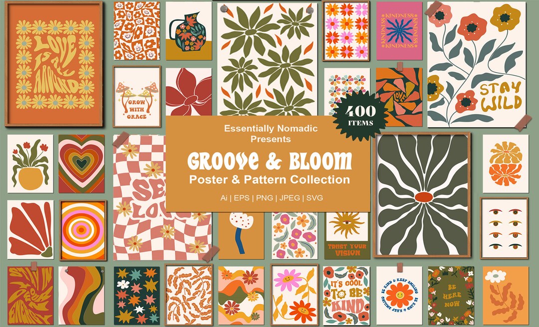 105 Groovy Posters Collection, Retro Wall Collage Kit, 65 Retro ...