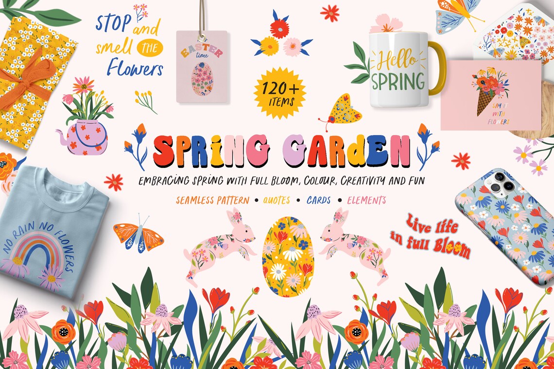 Spring Clipart Set Floral Seamless Pattern Easter Printable - Etsy